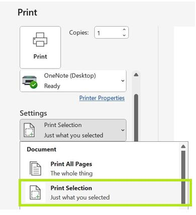 How do I print only a section of a document in Word? - Microsoft Q&A