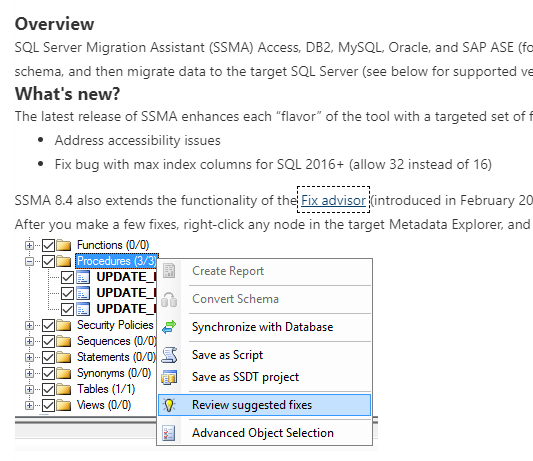 SSMA Review suggested fixes options (Fix Advisor) - Microsoft Q&A