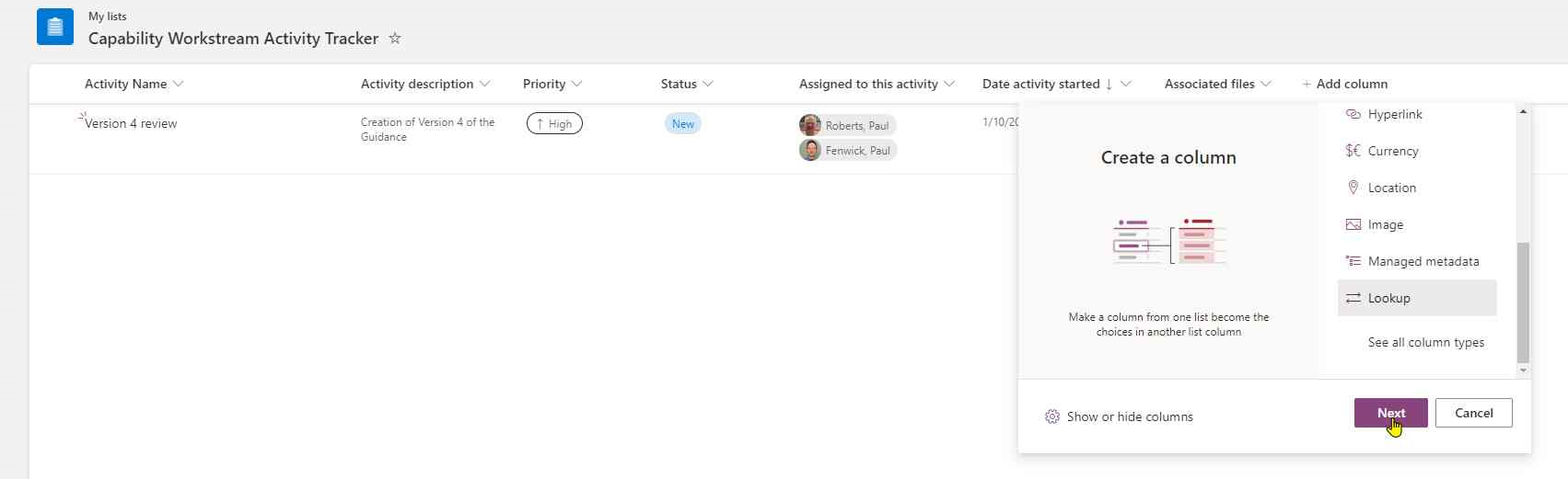 When I try and create a Lookup to create a Parent Child relationship in SharePoint O365, I ...