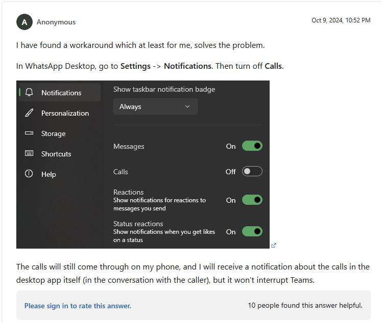 Microsoft Teams call disconnects when receiving WhatsApp call ...