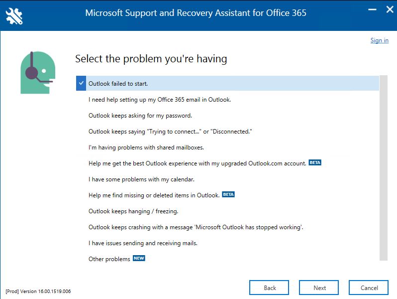 Office 365 repeated error: Outlook cannot log on. Verify you are connected to the network ...