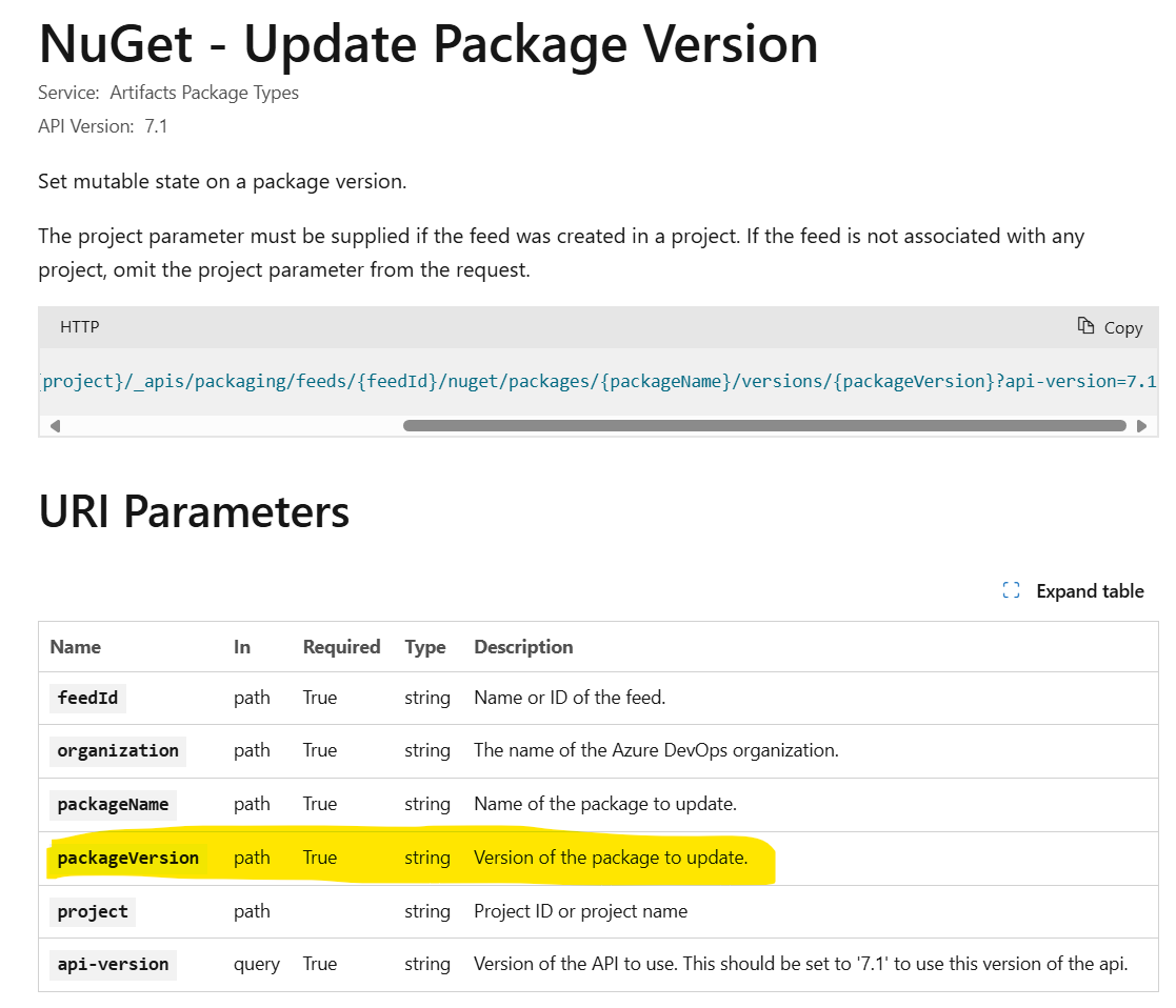 PackageNotFoundException from Azure REST API - Microsoft Q&A