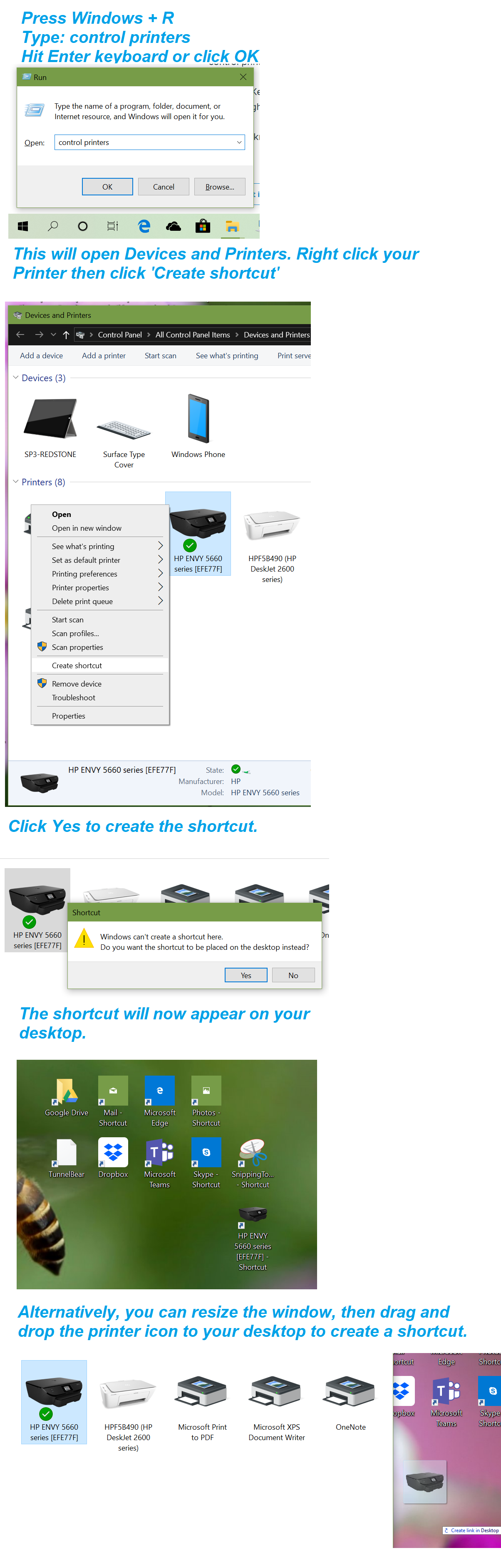 How do I add a printer icon to my windows 10 desktop? - Microsoft Q&A