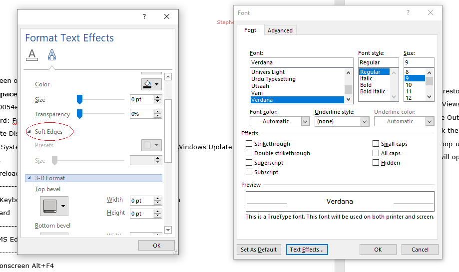MS Word: Format Text Effects / Soft Edges - Microsoft Q&A