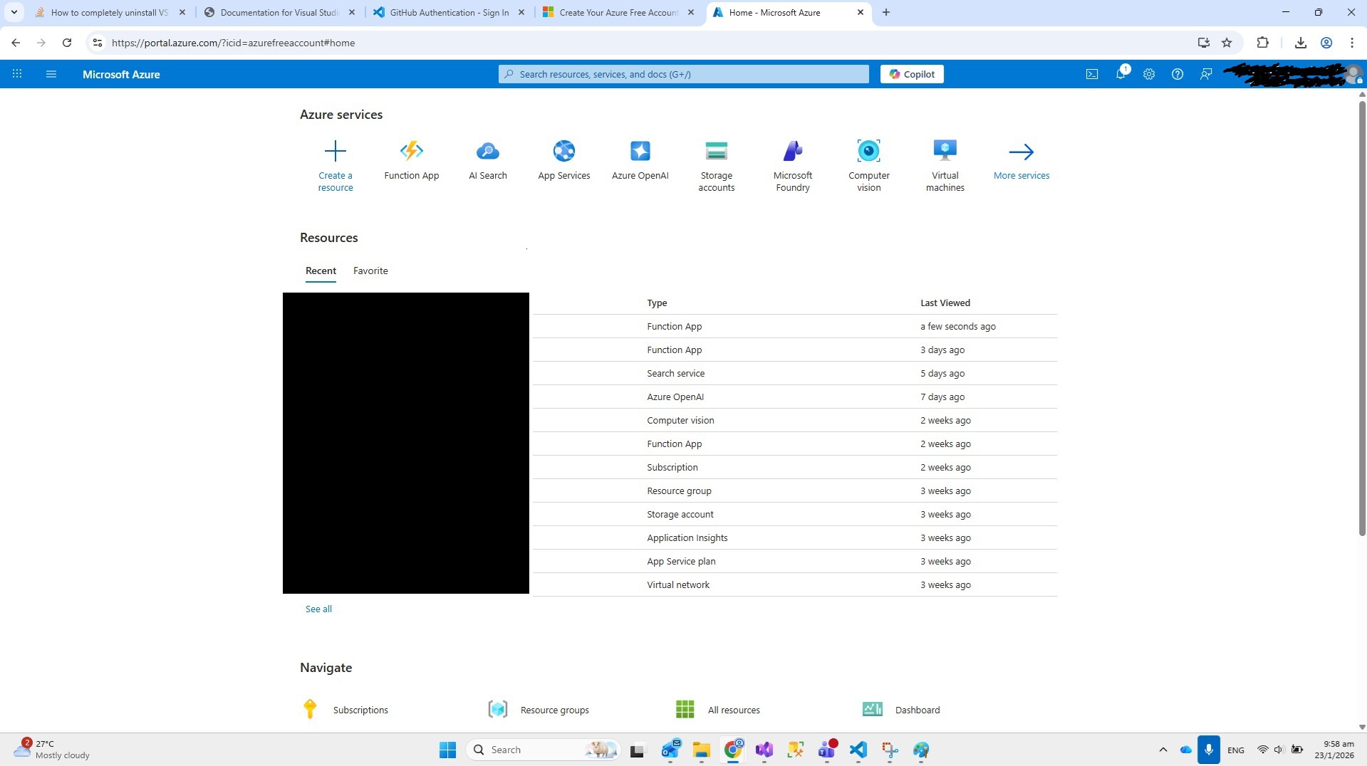 Unable to sign into Avanade's Azure subscription via the Azure extension in Visual Studio Code ...