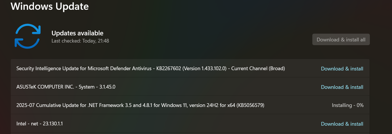 Why is this update not downloading - it's stuck at 0%? 2025-07 ...