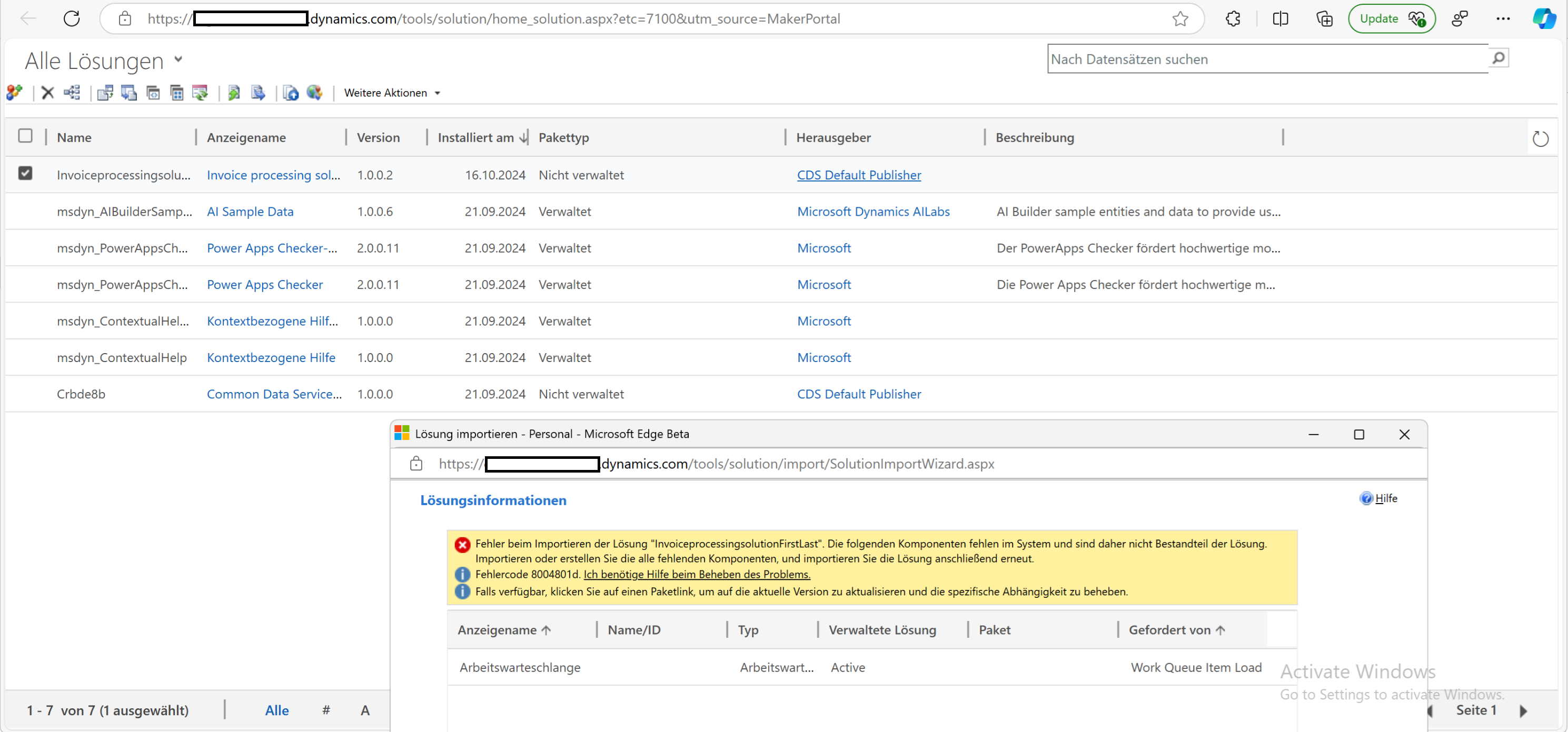 Importing InvoiceprocessingsolutionFirstLast_1_0_0_4.zip fails due to missing dependencies to ...