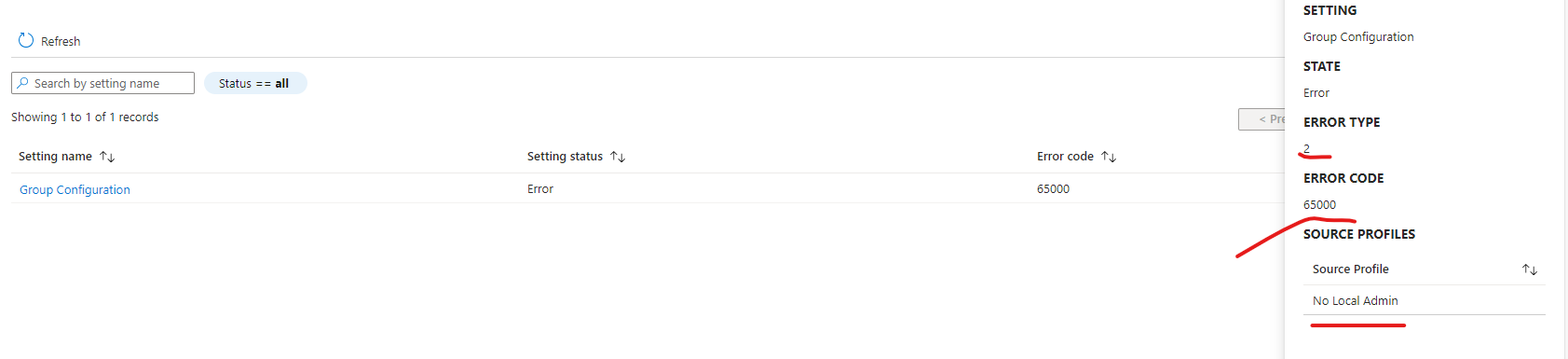 Endpoint security( account protection policy in Intune) ERROR TYPE 2 ...