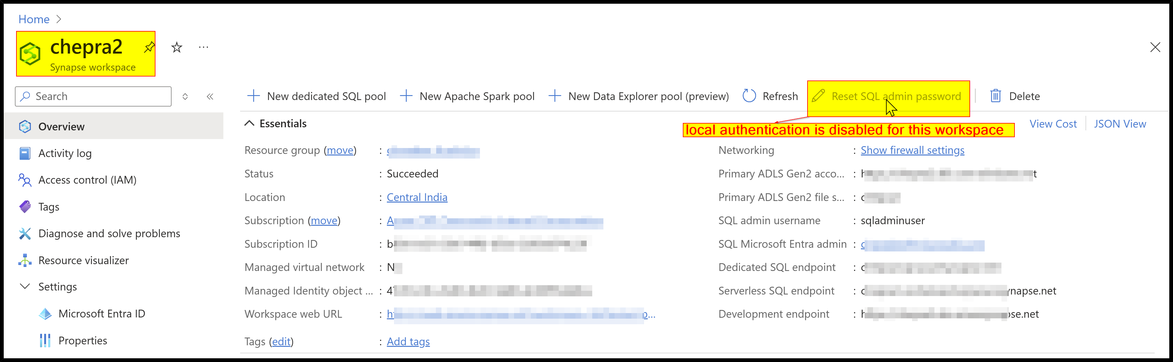 How To Reset Password For Azure Synapse Dedicated Sql Pool When Reset Sql Admin Password Is