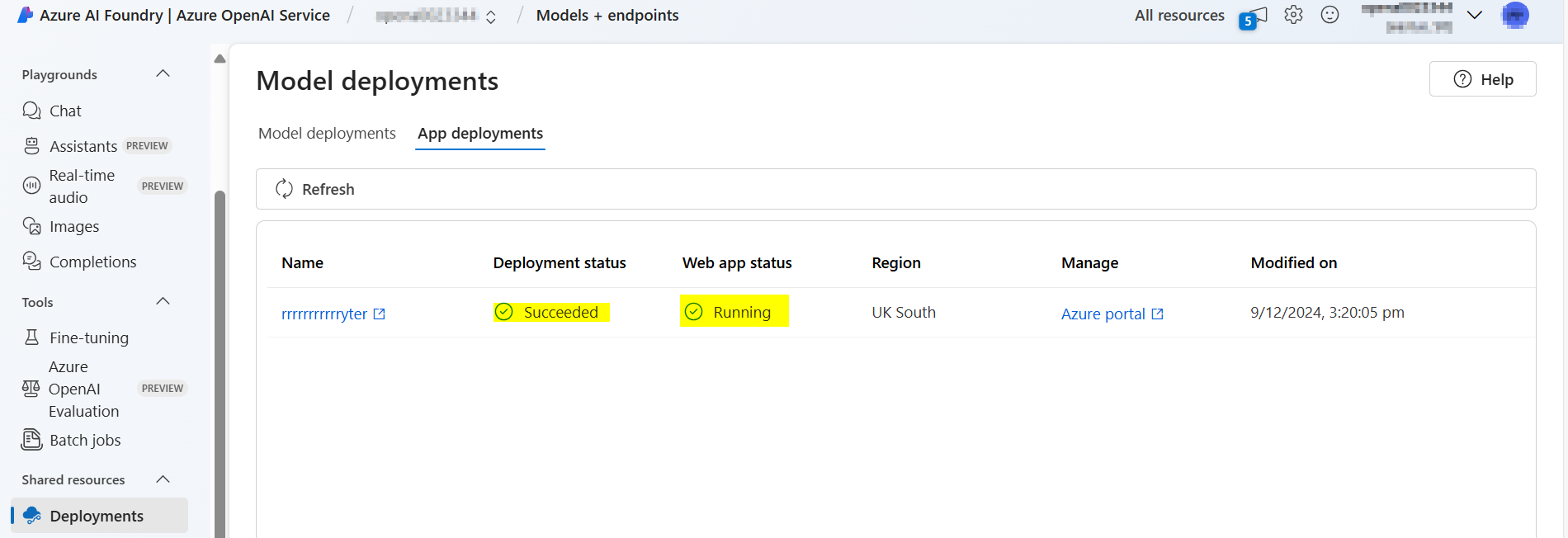 Azure Open AI app deployment bug - Microsoft Q&A