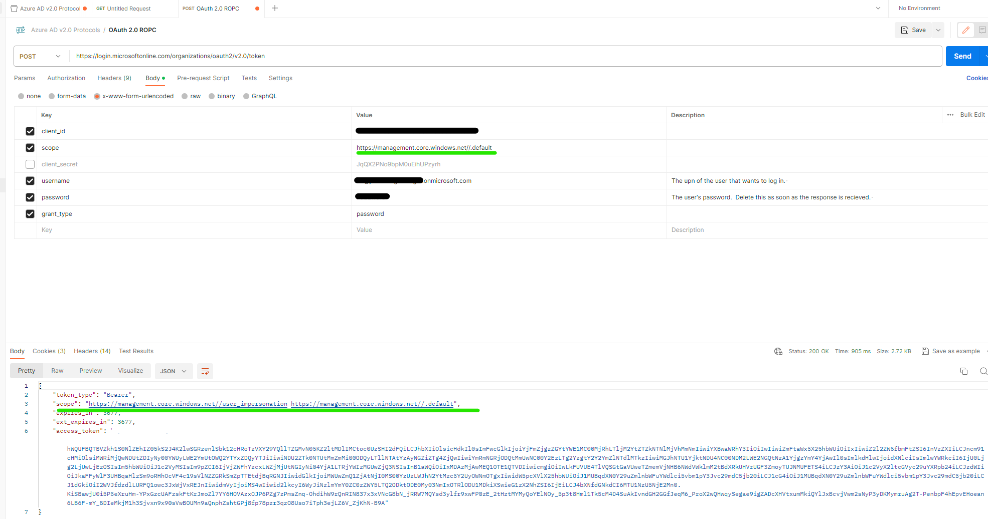 ROPC flow and https://management.core.windows.net//.default scope - Microsoft Q&A