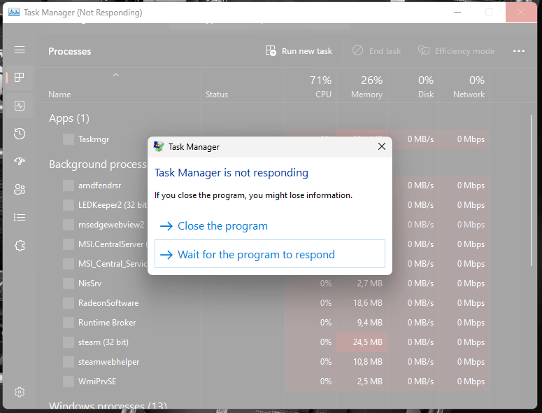 Steam games not launching, task manager freezing, but everything else ...