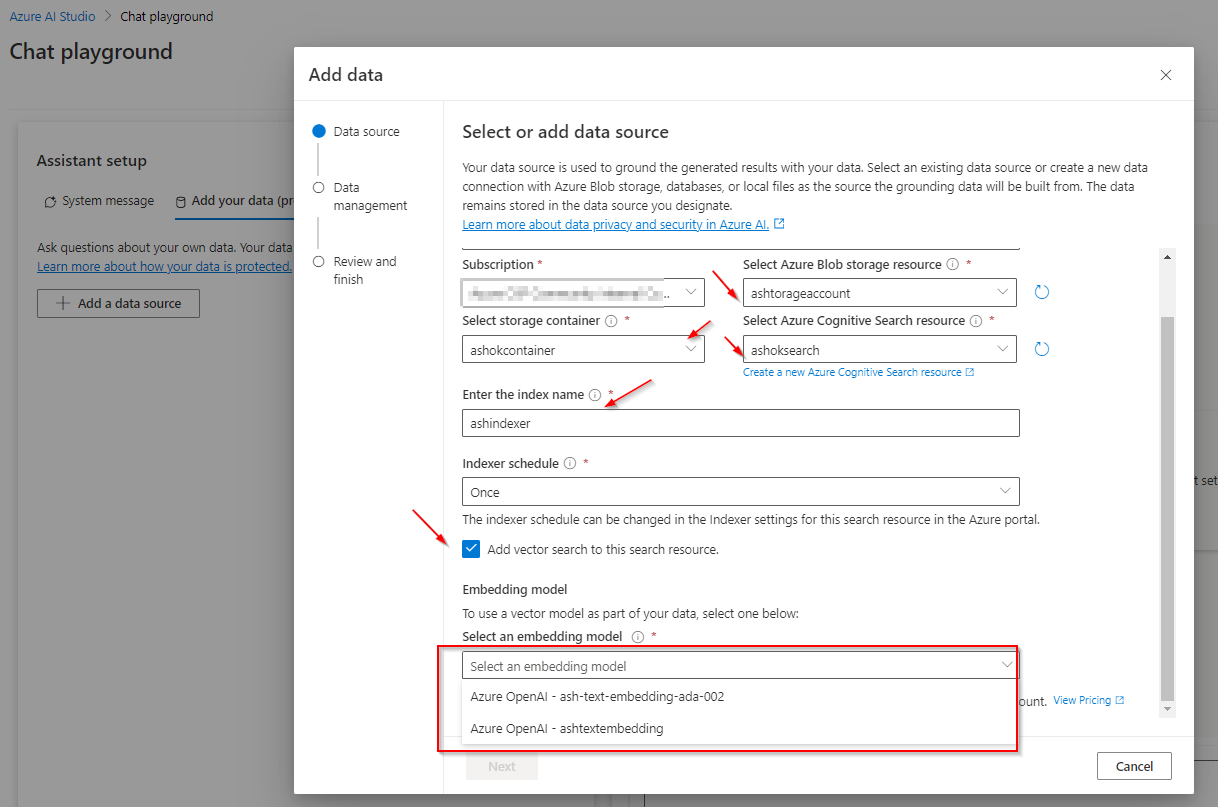 How can I enable vector search within Azure OpenAI Chat playground for Cognitive search ...