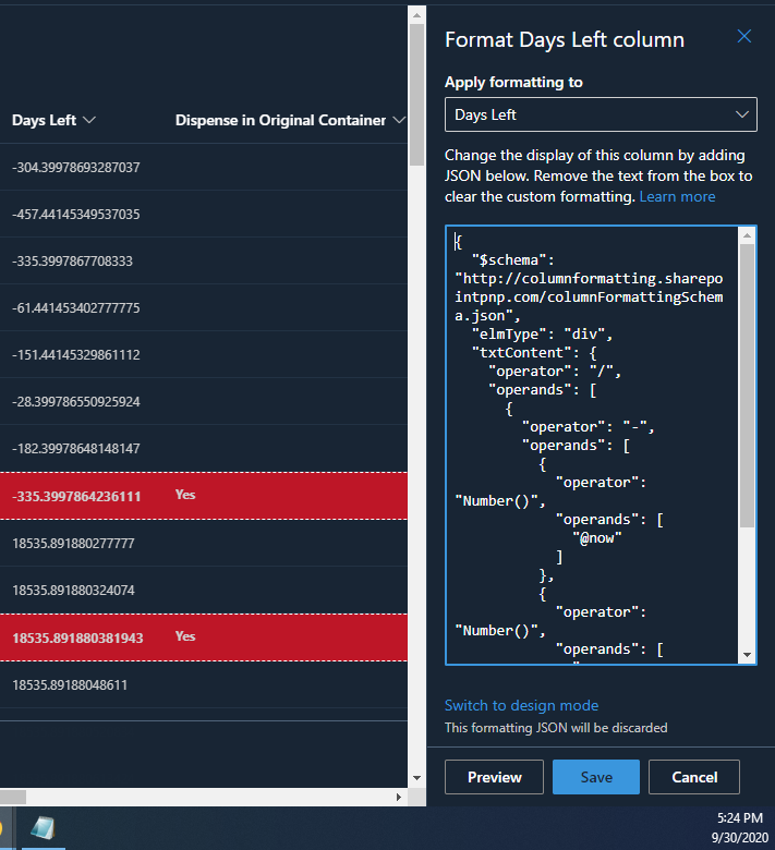 Json Format Sharepoint List Format To Calculate Days Left Before Expiration Date Or Due Date