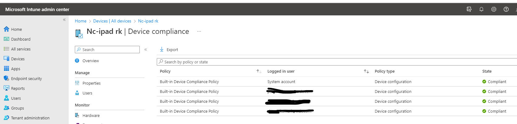 shared ipad device is not getting compliant - Microsoft Q&A