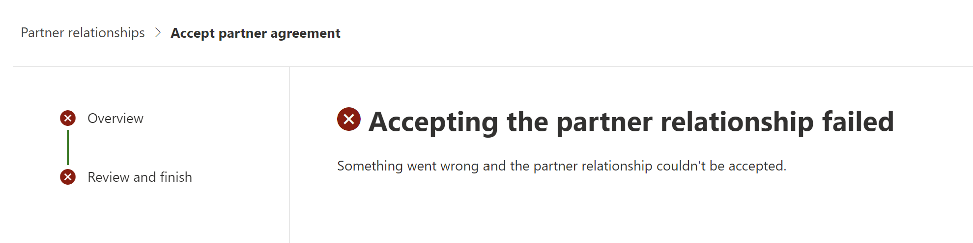 Accepting the partner relationship failed. - Microsoft Q&A