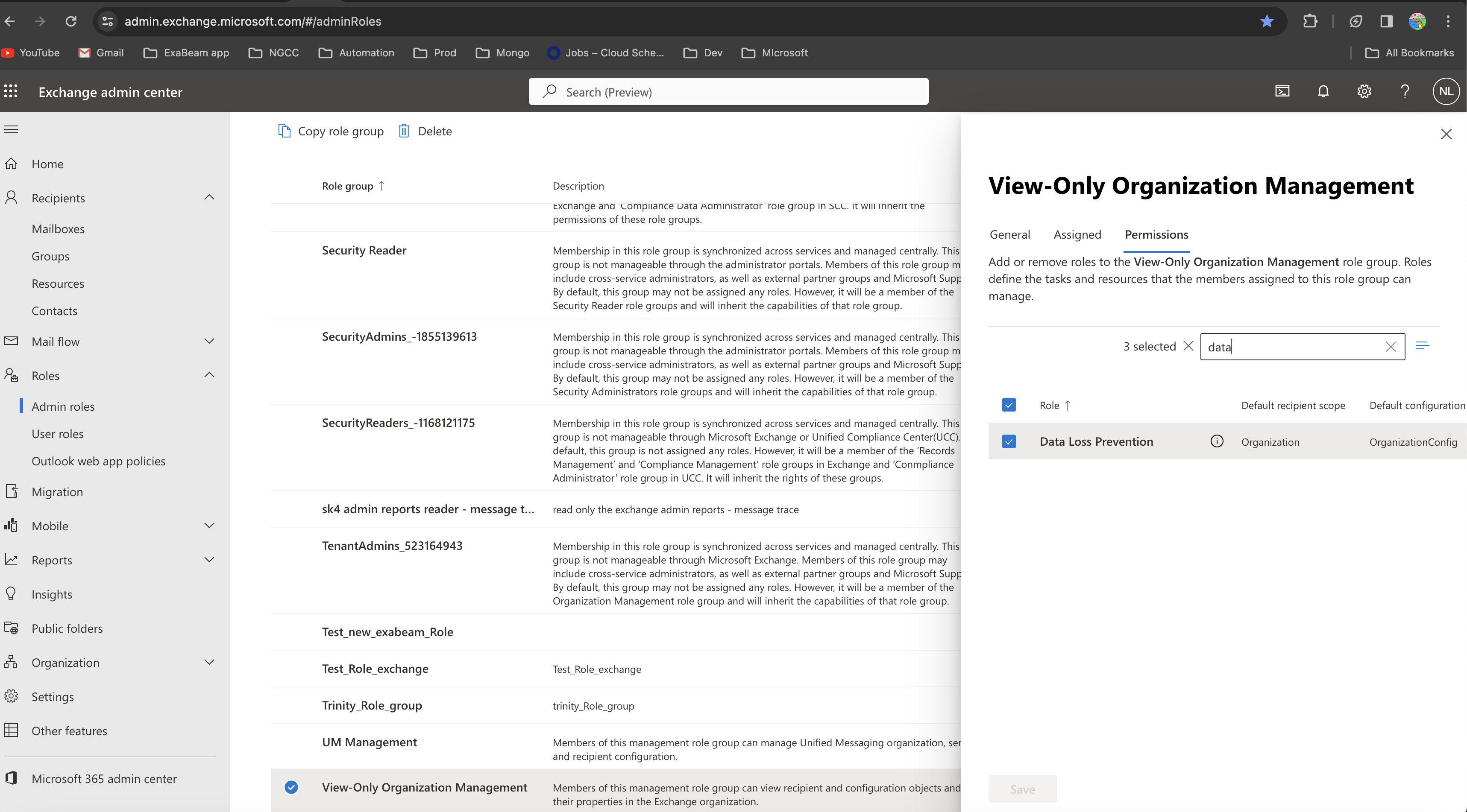 Need roles and permissions informations for exchange admin reporting ...