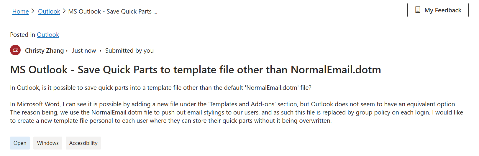 MS Outlook - Save Quick Parts to template file other than NormalEmail ...