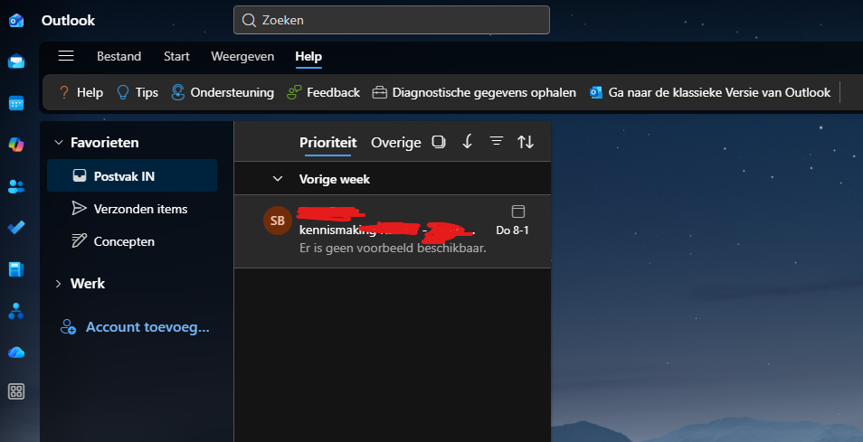 When connecting my work mail to Outlook, I only get mails related to ...