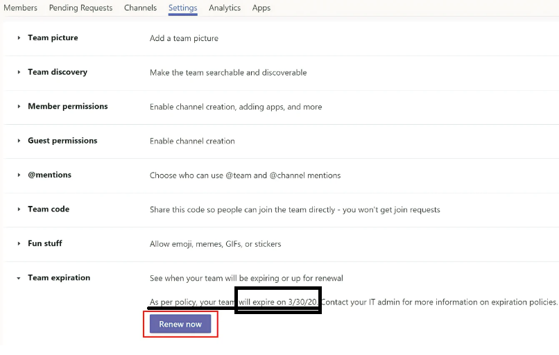Teams Expiration notice but no renew button - Microsoft Q&A
