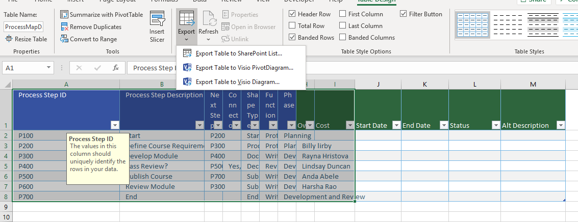 Process Map Excel template not transferring to Visio to create diagram ...