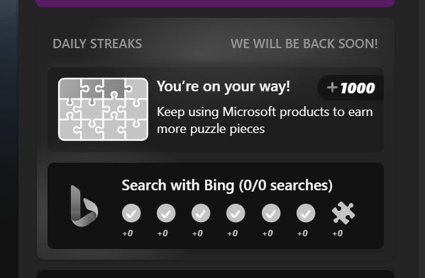 On my microsoft rewards, the 3 bing searches per day to get a 1000 ...