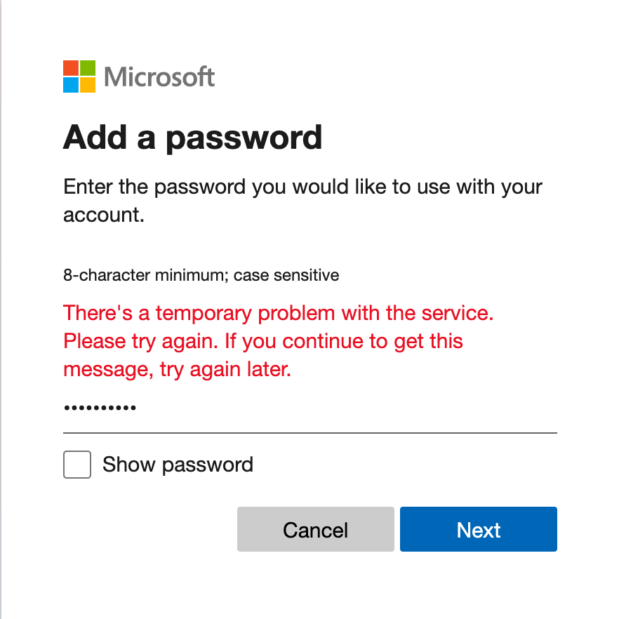 There's a temporary problem with the service. Please try again. If you ...