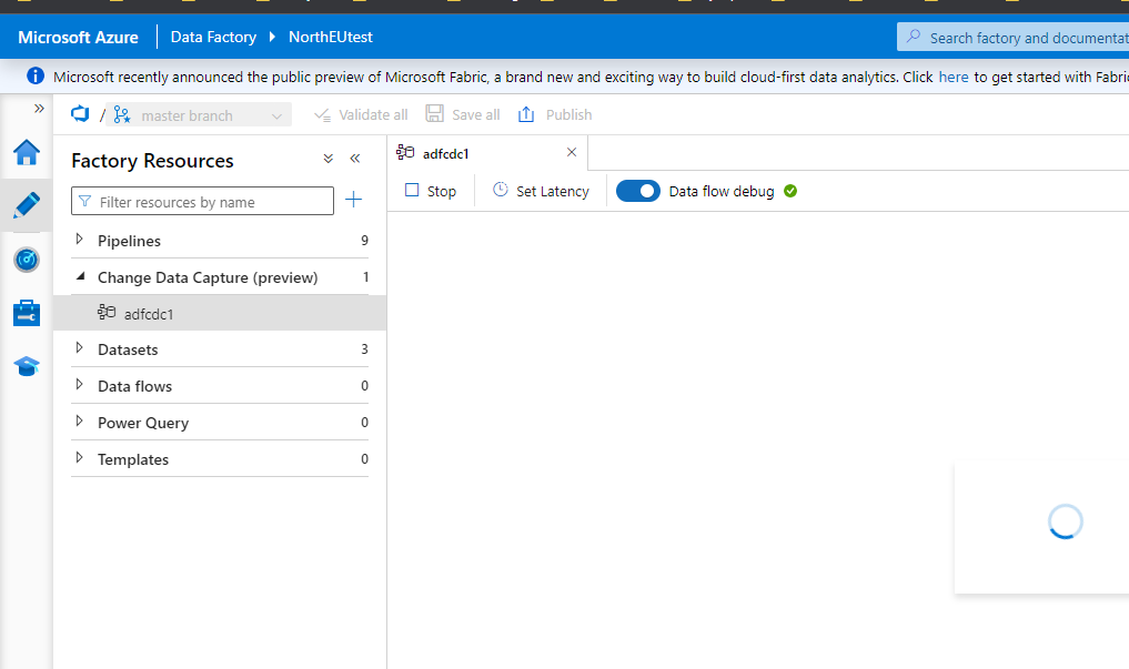 After configure the git for azure data factory Change Data Capture pipeline is loading forever ...