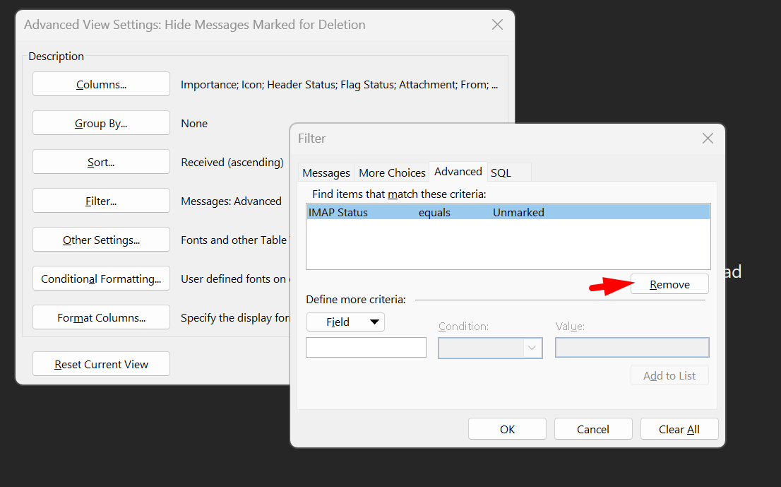 Old e-mail not downloaded on Outlook from Gmail (via IMAP). Same test ...