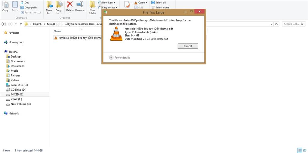 Not able to copy the file in the usb though it is smaller than the free ...