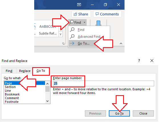 How to get to a specific page number on my manuscript doc. in word ...