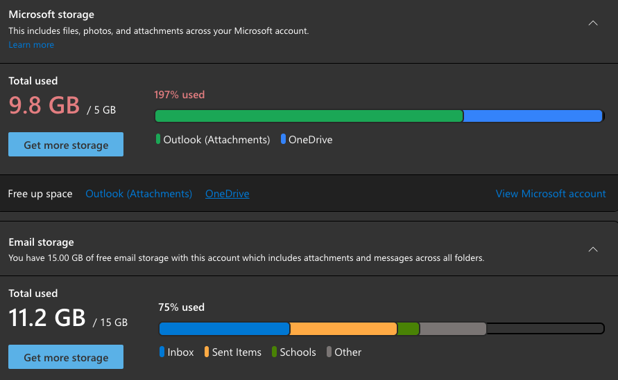 Microsoft Storage vs Email Storage - Microsoft Q&A