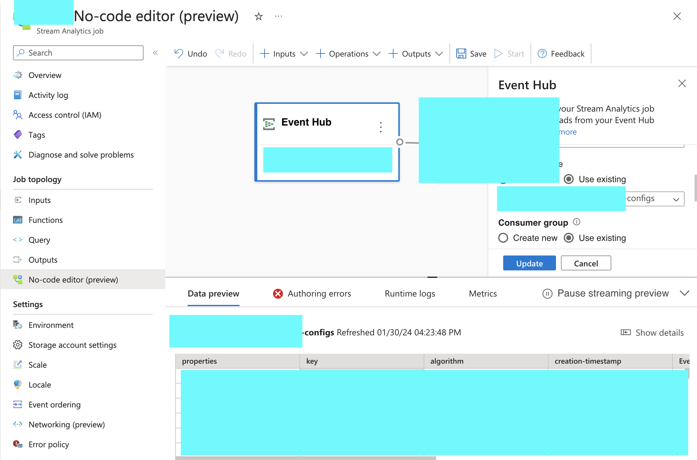 How to hide a column in Azure Stream Analytics Data Preview - Microsoft Q&A