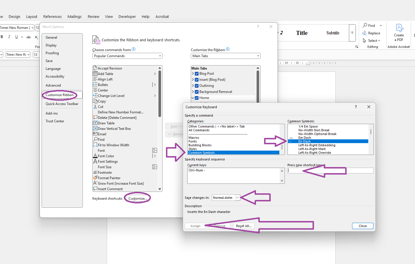 What are the new keyboard shortcuts to insert an en dash? ctrl + - does ...