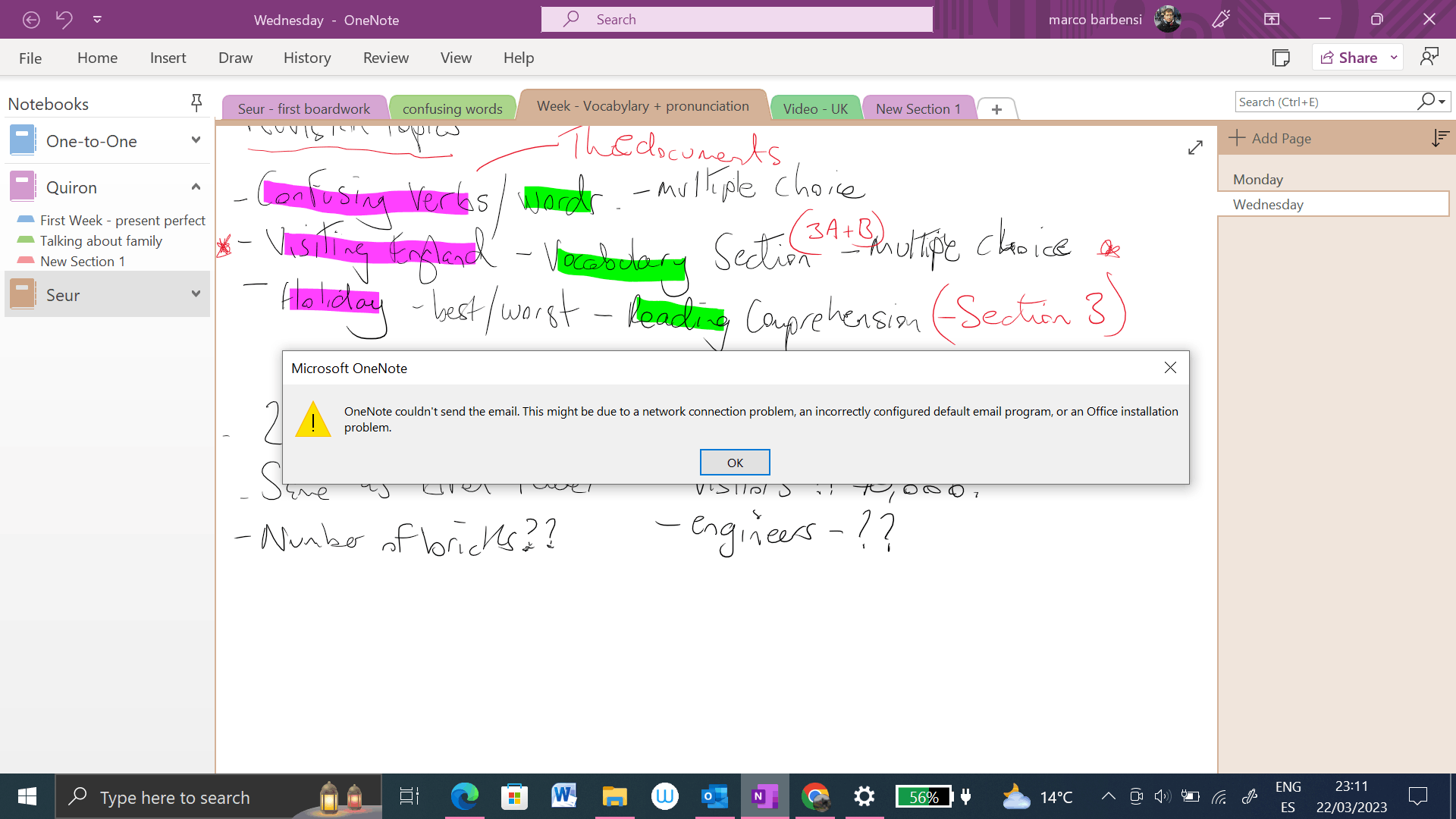 I can't send email copy of page from my onenote app on my laptop - Microsoft Q&A