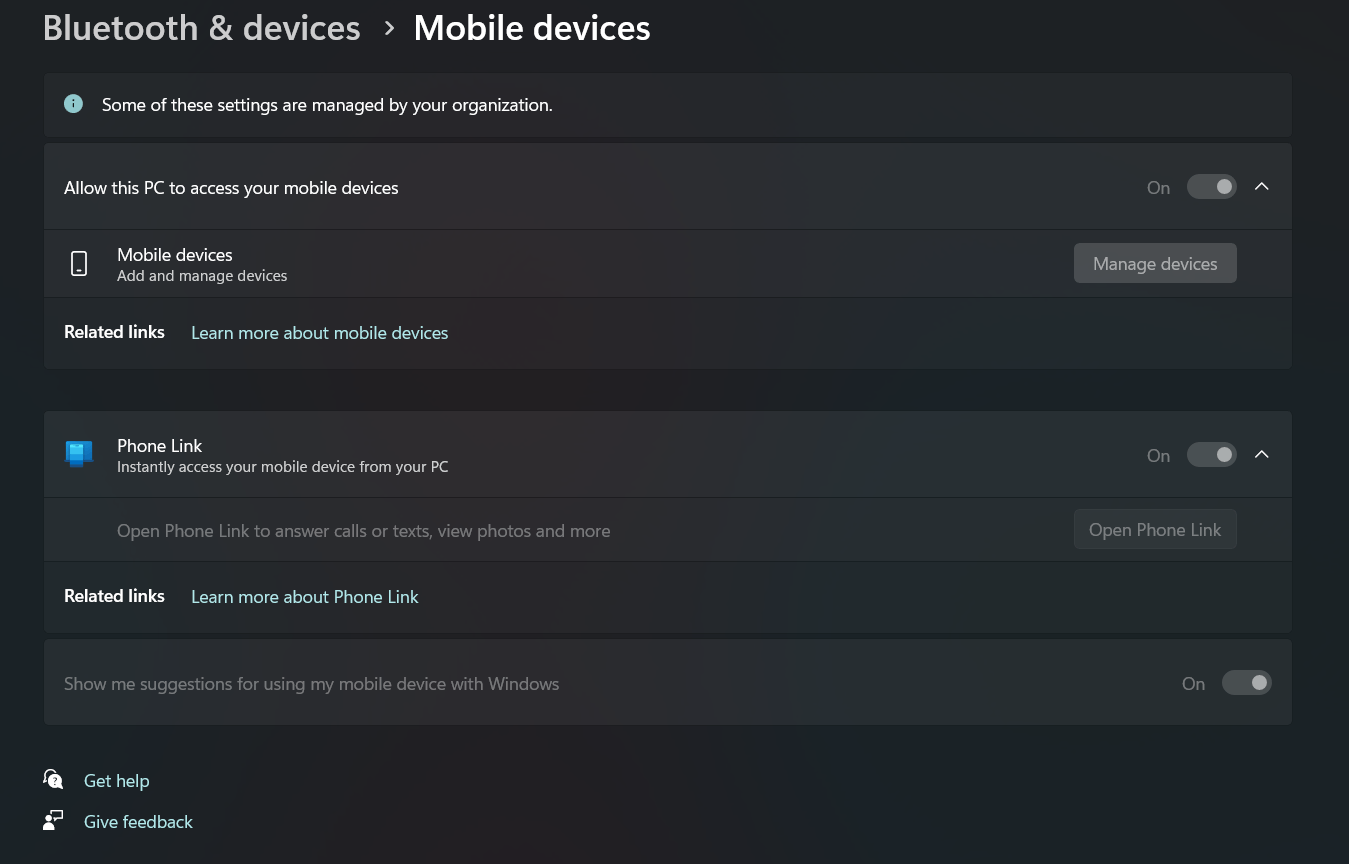Why I'm unable to access the mobile devices setting due to status ...