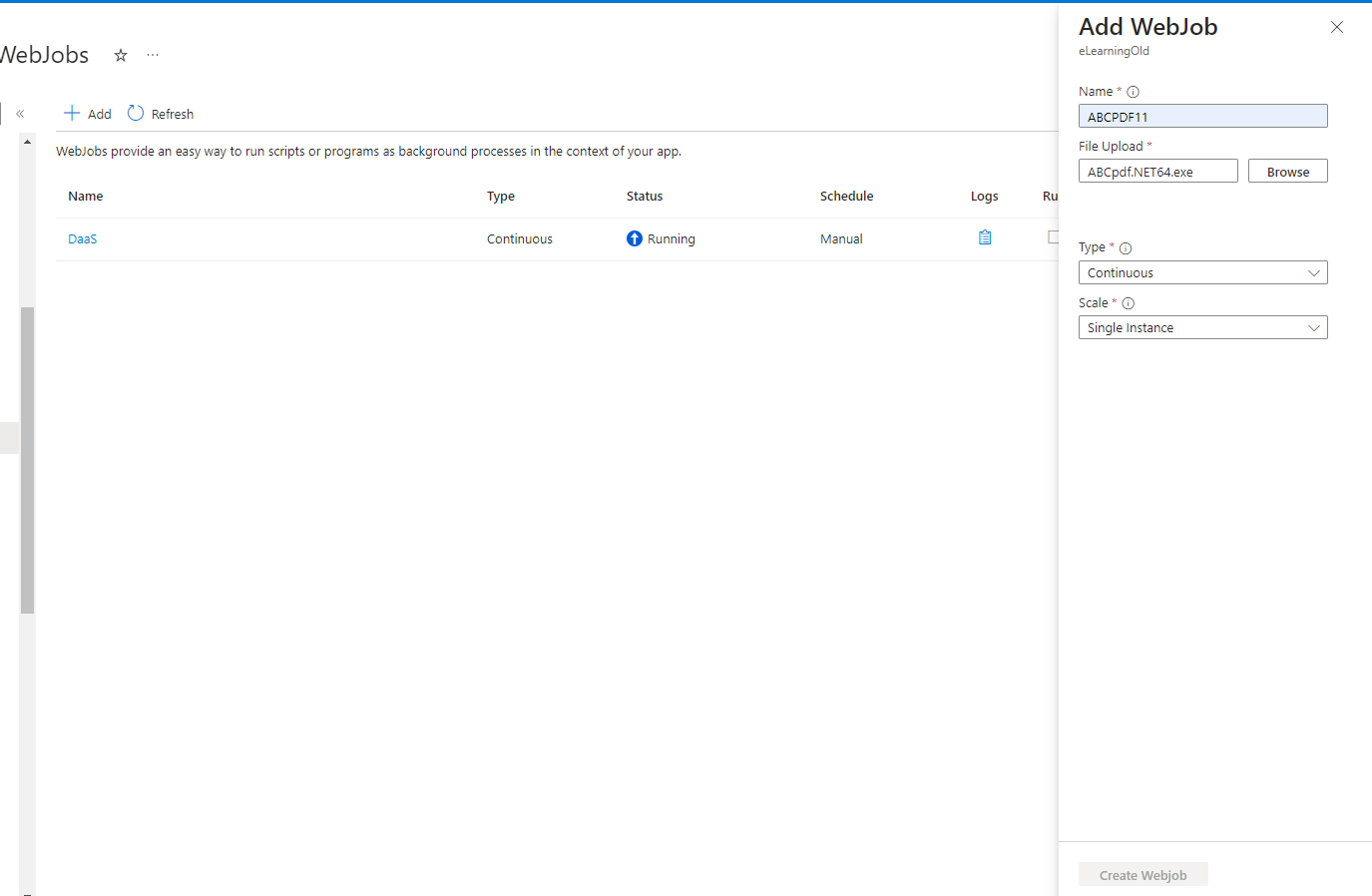 Webjobs cannot created - Microsoft Q&A