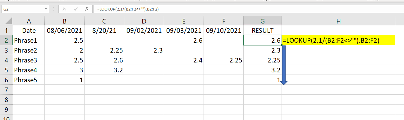 Need help with an Excel formula that returns the last non-blank value ...