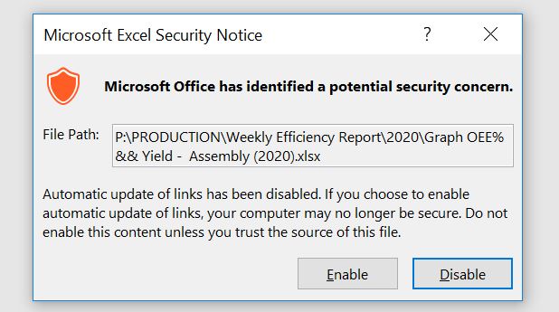 EXCEL: MICROSOFT HAS IDENTIFIED A POTENTIAL SECURITY CONCERN ...