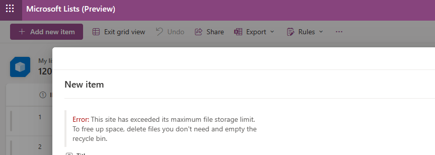 Storage issue with Microsoft List - Microsoft Q&A