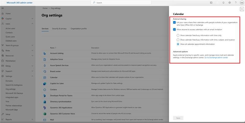 calendar sharing across organizations where the external user initially sees your calendar, but ...