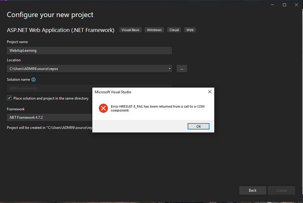Error HRESULT E_FAIL has been returned from a call to a COM component - Microsoft Q&A