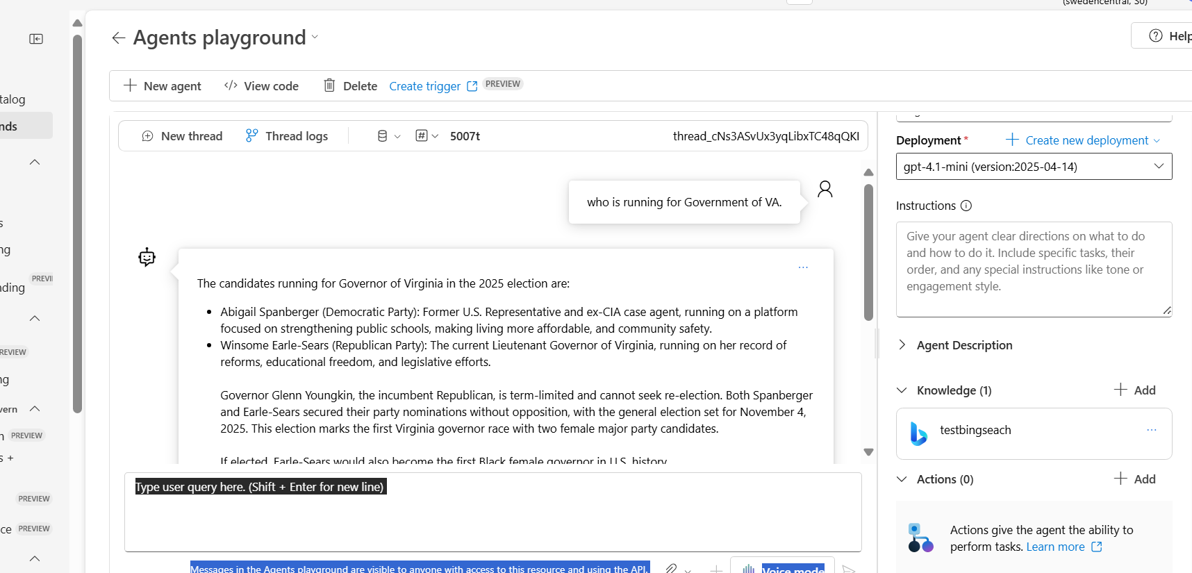 Bing grounding is inaccessible - total outage. ": There was a problem ...