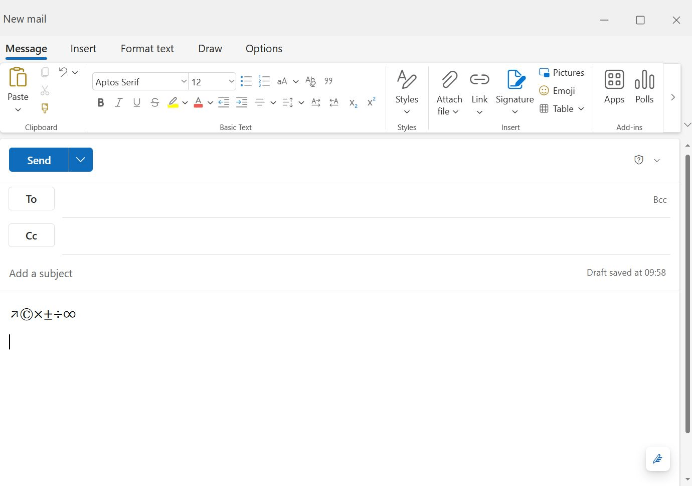 Outlook M365 - Insert Symbols missing - Microsoft Q&A