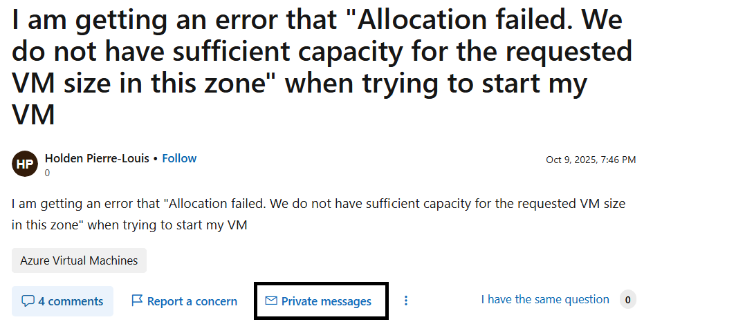 I am getting an error that "Allocation failed. We do not have ...