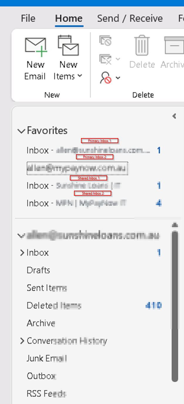 Shared Mailboxes are not displaying it' names and the number of unread ...