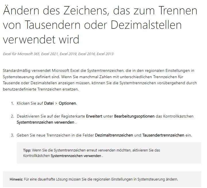 Komma statt Punkt - Microsoft Q&A