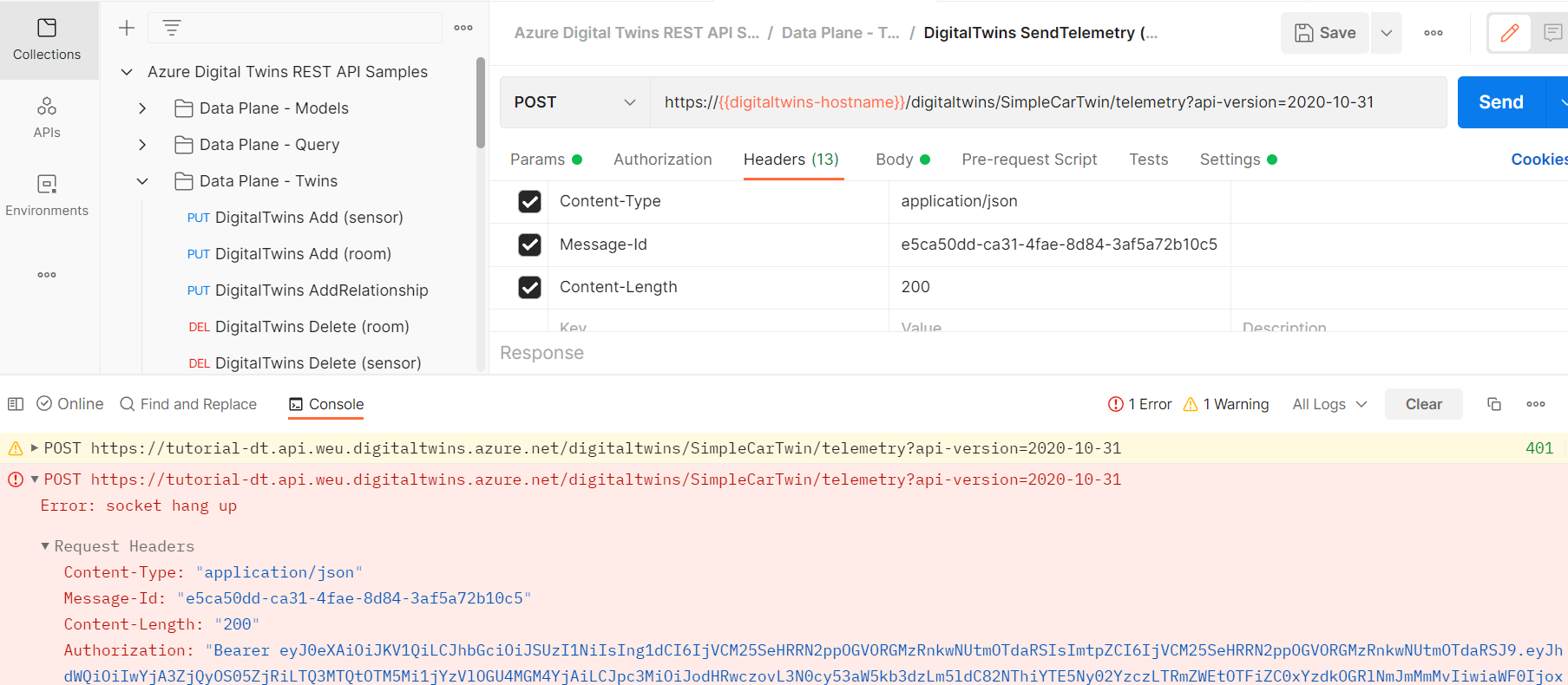 Digital twin telemetry API not working - Microsoft Q&A