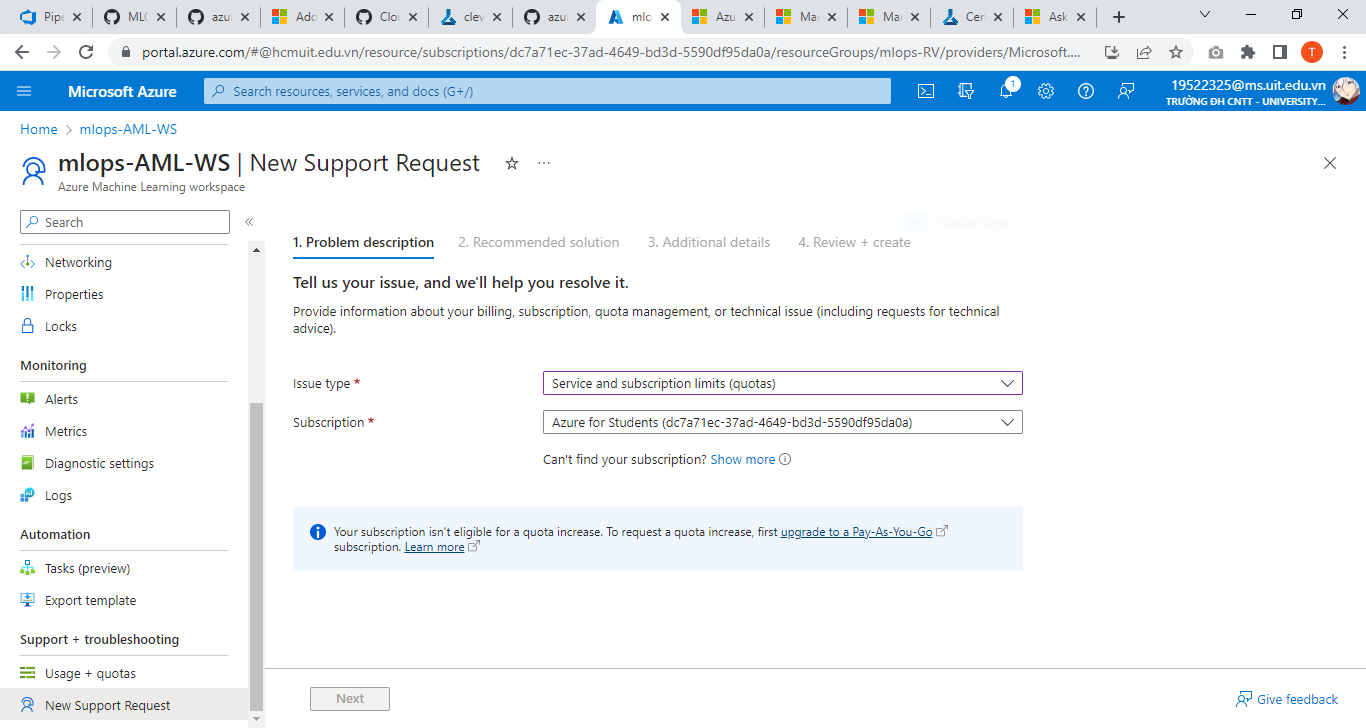 Unable To Increase Quota In Machine Learning Compute Vcpu Quota Microsoft Qanda