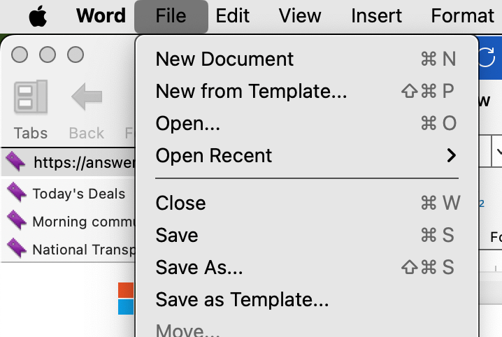 On my word document, there is no option in the bar [Ribbon] for File ...